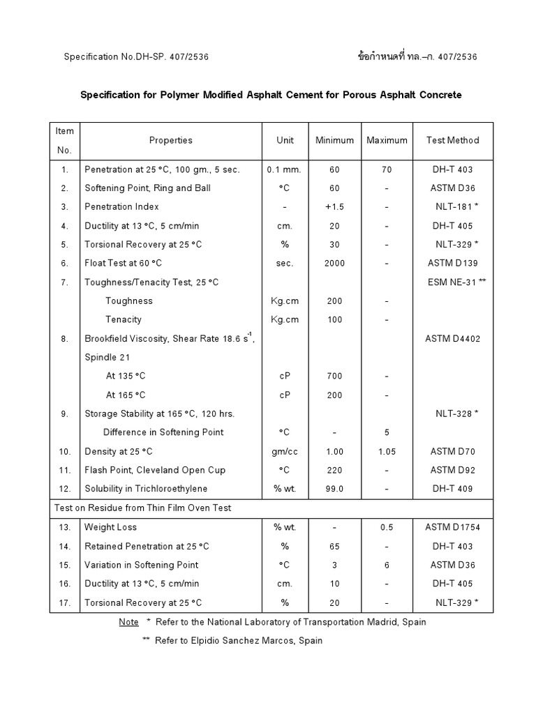 ทล.-ก. 407 Specification for Polymer Modified Asphalt Cement for Porous ...