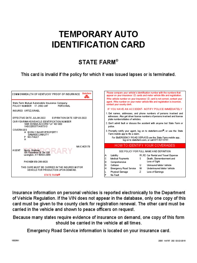 Temporary Auto Identification Card | PDF | Vehicle Insurance | Insurance