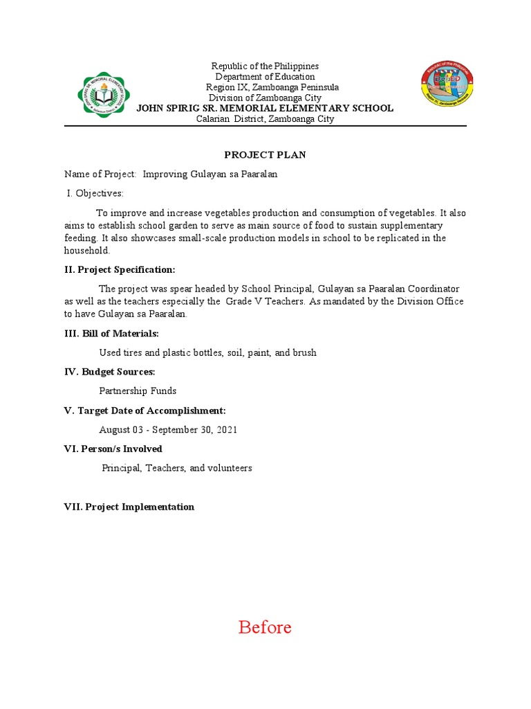 Gulayan Sa Paaralan Project Plan | PDF