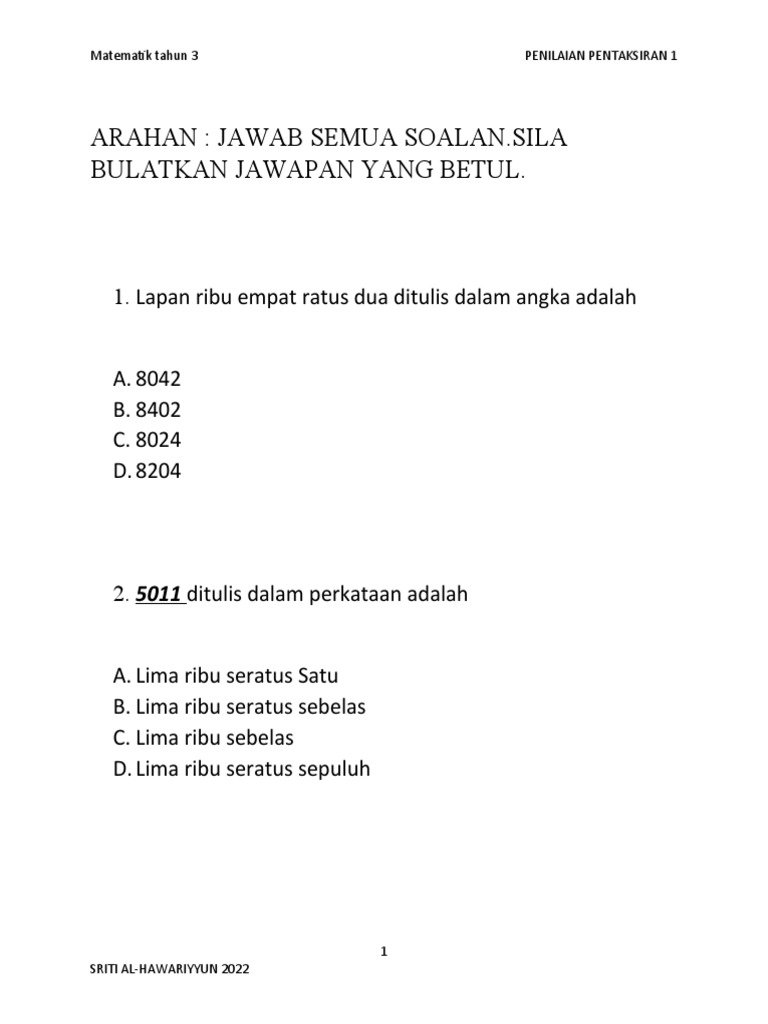 Soalan PPT 1 Math Full (T3) | PDF | Metode & Bahan Ajar