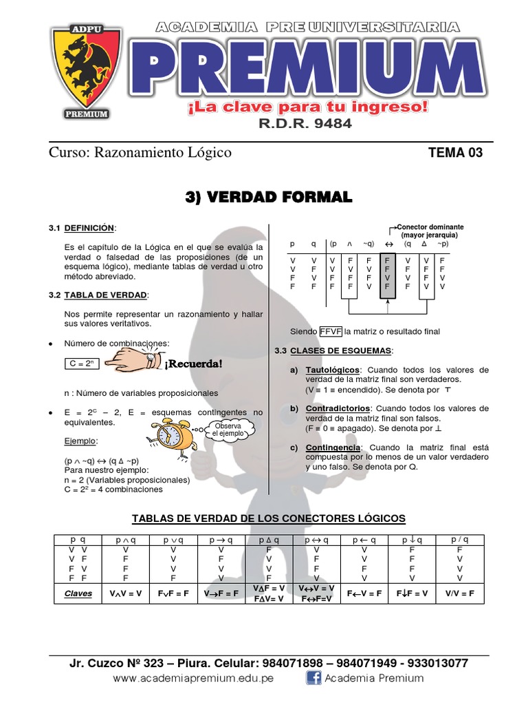 Tema 03 de Raz Logico - Verdad Formal | PDF | Proposición | Verdad