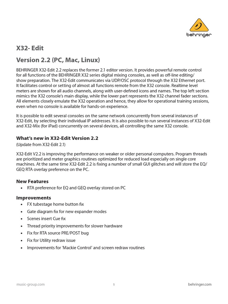 X32-Edit Version 2.2 (PC, Mac, Linux) | PDF | Microsoft Windows ...