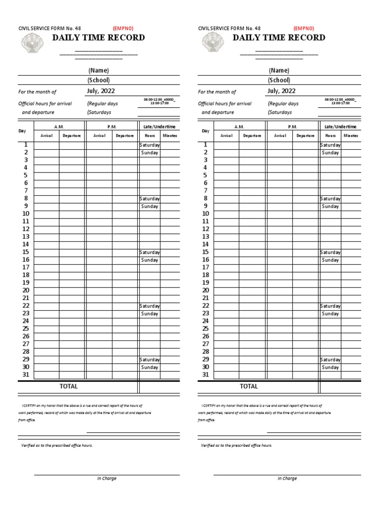 Civil Service Form No. 48 Template 1 | PDF
