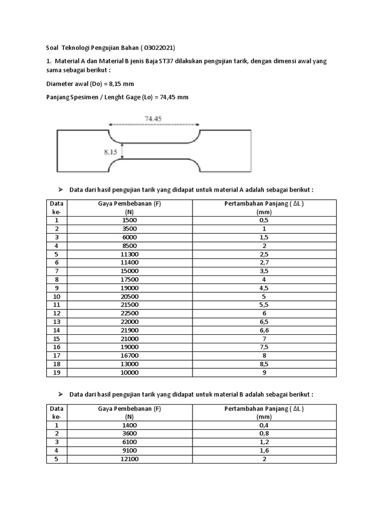 Soal Pengujian Tarik 2 Material | PDF