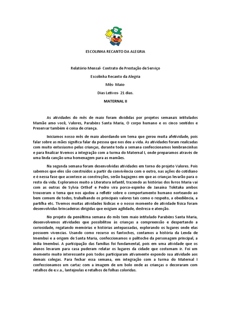 Relatório Mes de Maio | PDF | Humano