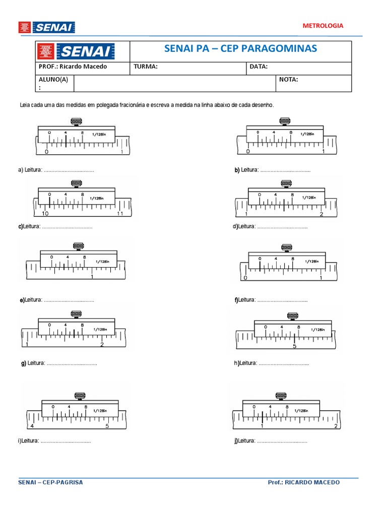 Avaliação de Paquimetro Polegada Ordinaria | PDF