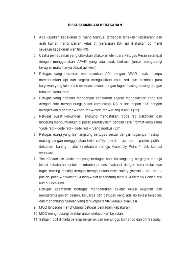 SKENARIO SIMULASI KEBAKARAN (Briefing Simulasi Kebakaran) | PDF