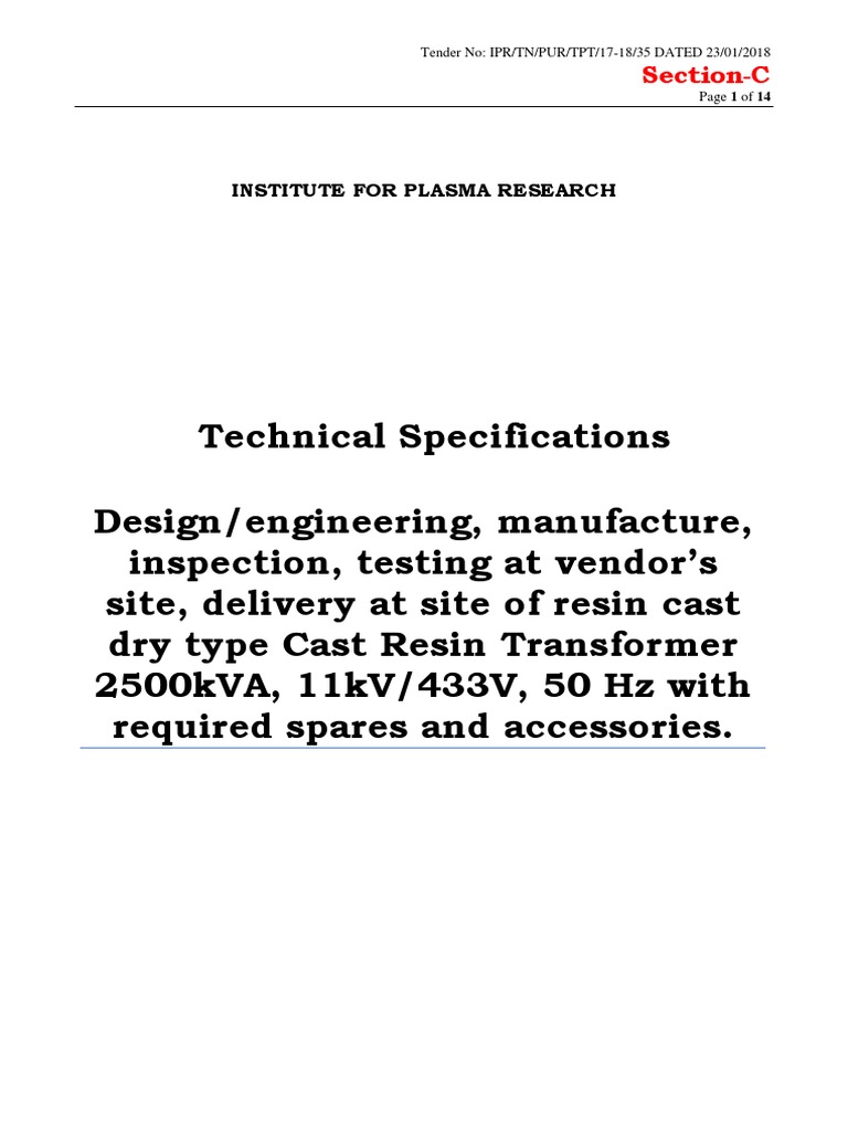 Technical Specification TR | PDF | Transformer | Insulator (Electricity)