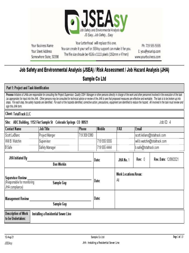 JHA Sewer Drain Example Full Report JSEAsy 2021 | PDF | Risk | Hazards