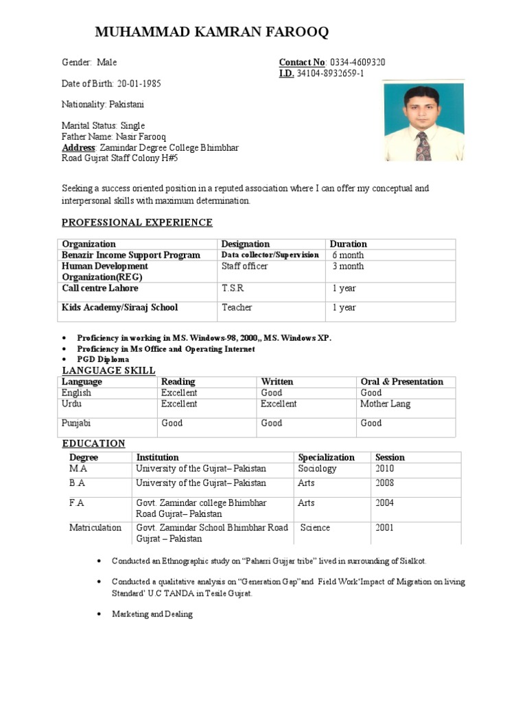 Muhammad Kamran Farooq's CV | PDF
