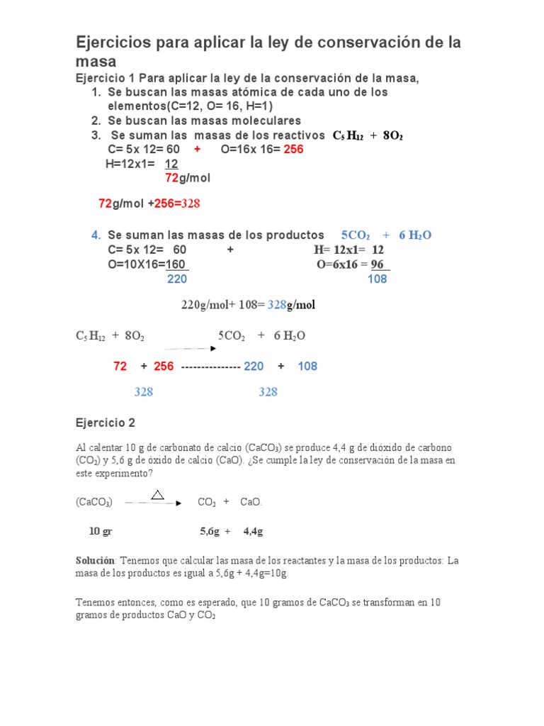 Ejercicios para Aplicar La Ley de Conservación de La Materia | PDF ...
