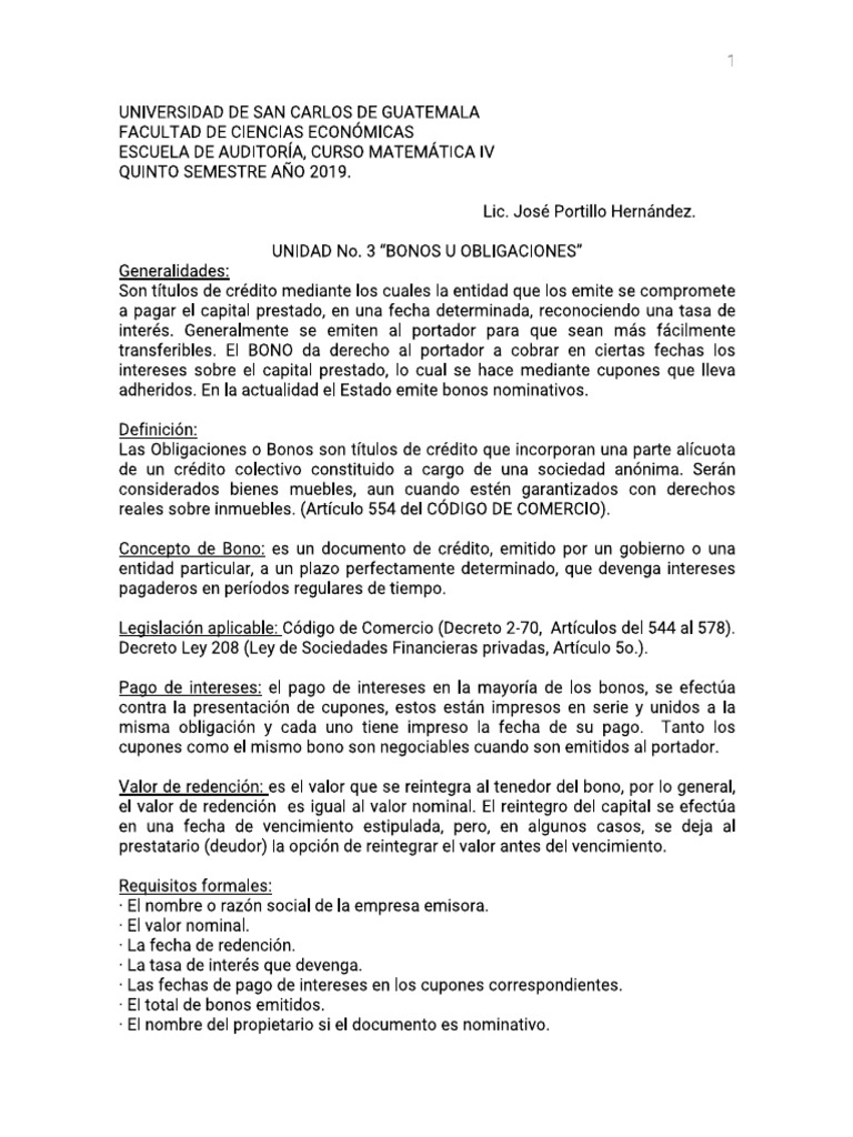 Teoria Sobre Bonos y Obligaciones Lic Portillo | PDF