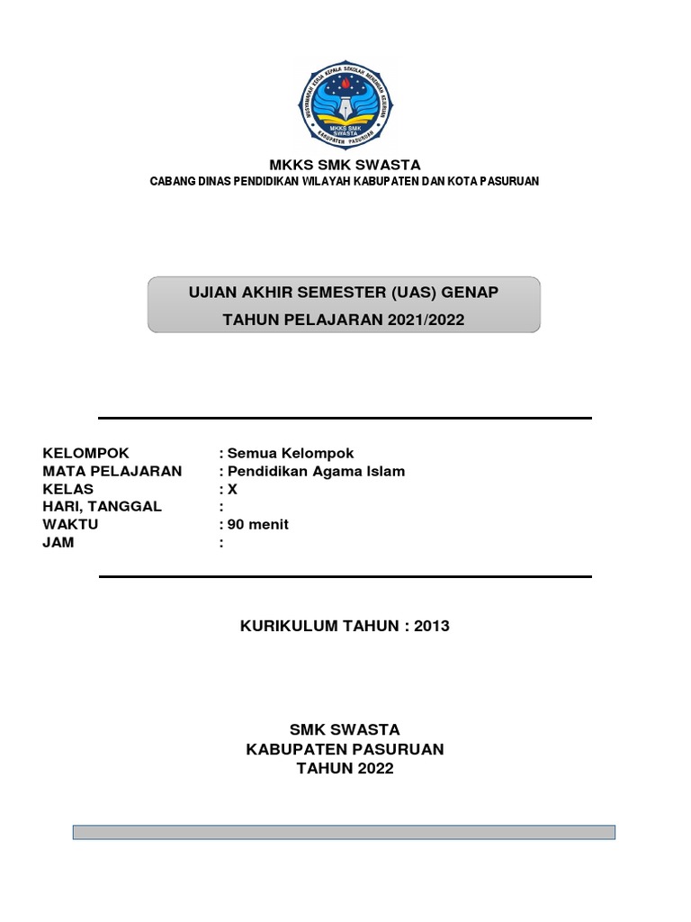 SOAL PAT - PAI Kelas X | PDF