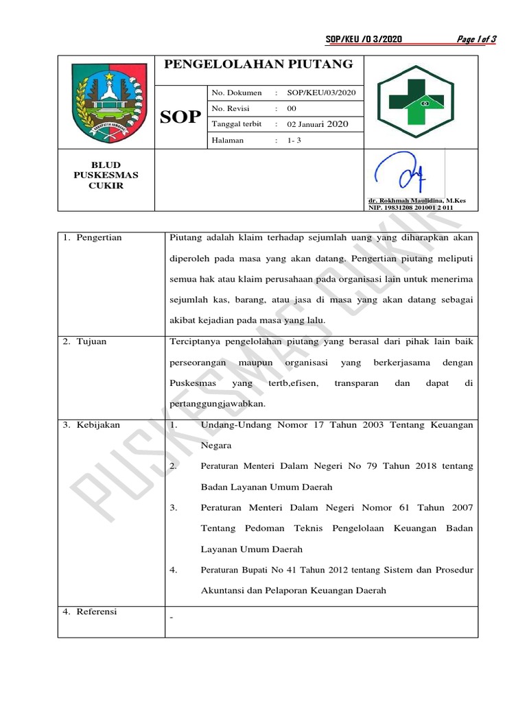 Sop Pengolahan Piutang | PDF