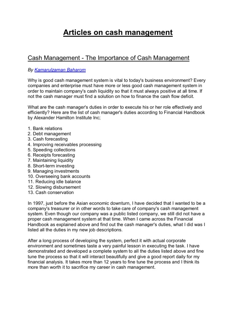 Cash Management - The Importance of Cash Management | PDF | Forecasting ...