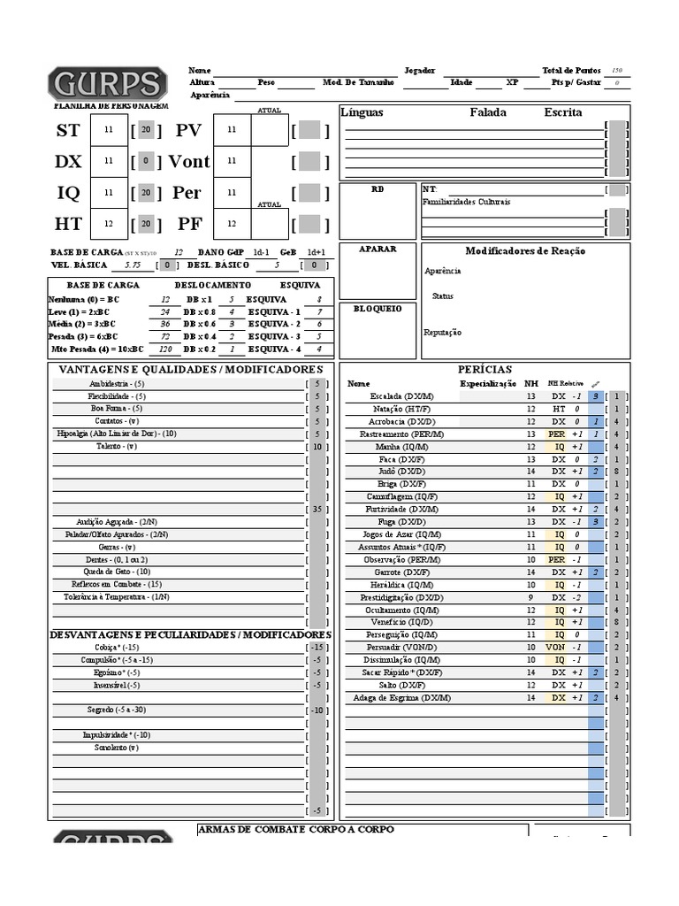 Ficha GURPS 4 Ed | PDF