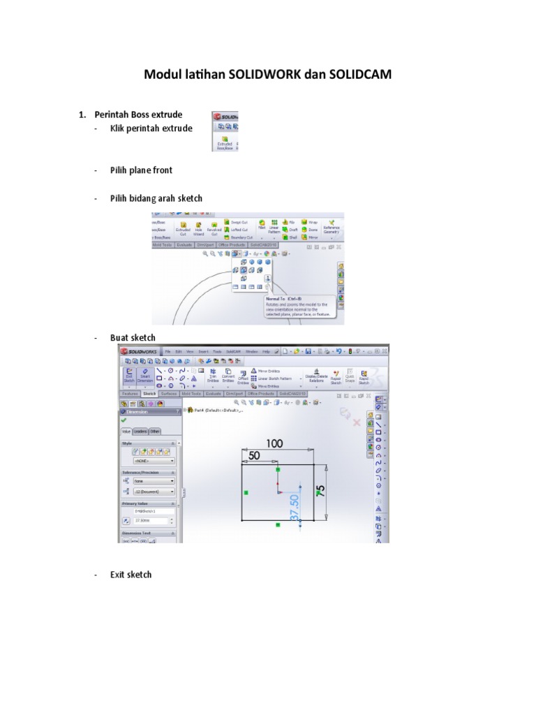 Modul Latihan SOLIDWORK Dan SOLIDCAM | PDF | Teknologi & Rekayasa