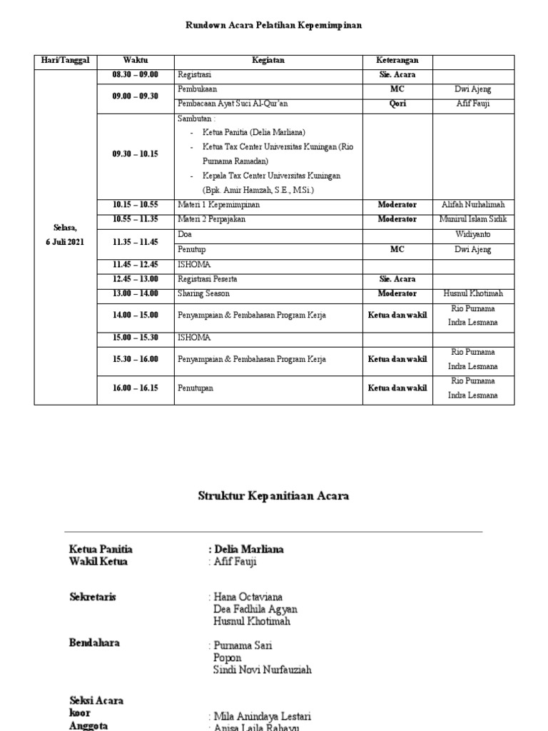 Rundown Acara Pelatihan Kepemimpinan | PDF