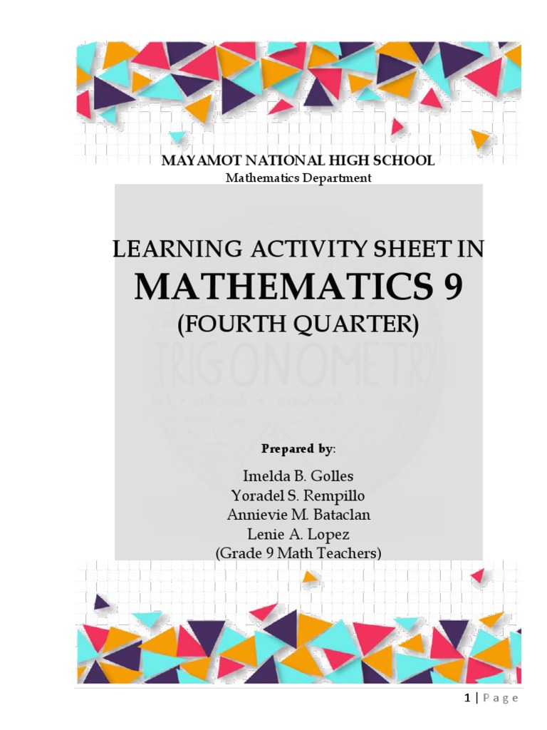 Mathematics 9: Learning Activity Sheet in (Fourth Quarter) | PDF ...