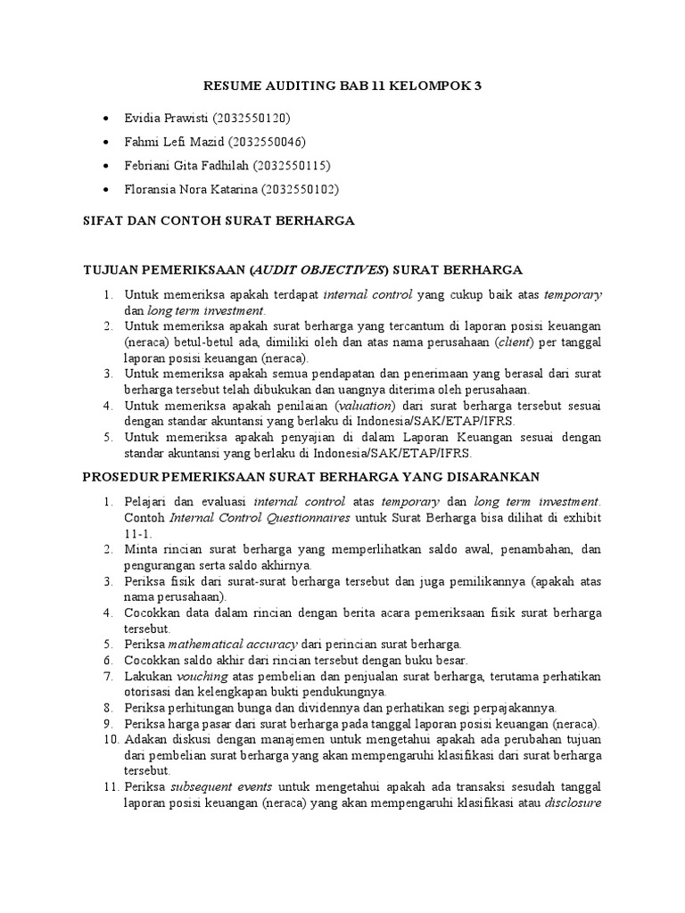 Resume Auditing Bab 11 Kelompok 3 | PDF