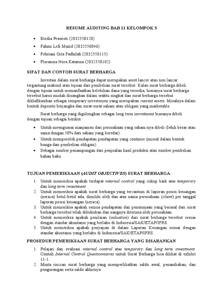 Resume Auditing Bab 11 Kelompok 3 | PDF
