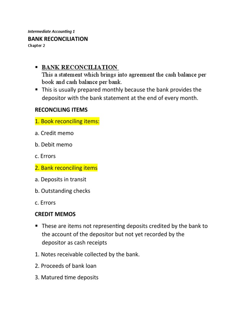 Bank Reconciliation: Intermediate Accounting 1 | PDF | Cheque | Banks