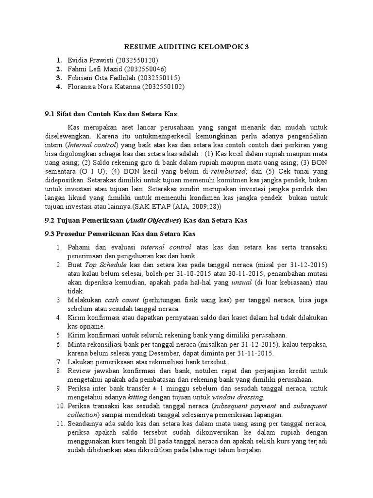 Resume Bab 9 Audit | PDF