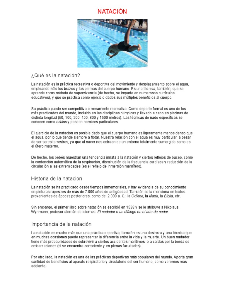 Información esencial sobre la natación | PDF | Nadando