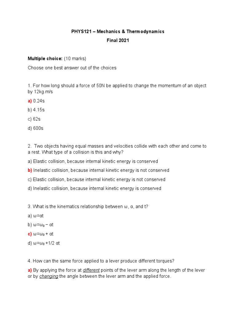 Final Exam 2021 | PDF | Collision | Torque