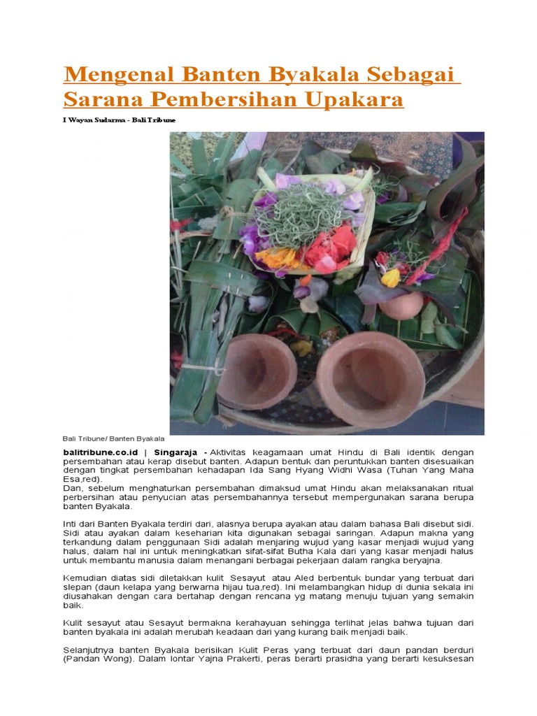Mengenal Banten Byakala Sebagai Sarana Pembersihan Upakara | PDF