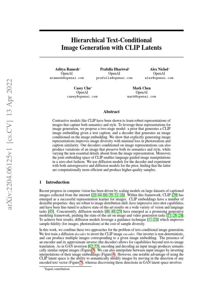 Hierarchical Text-Conditional Image Generation With CLIP Latents | PDF | Principal Component ...