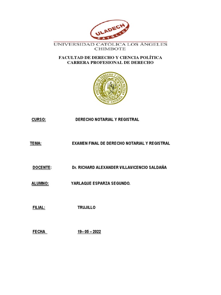 Análisis del examen final de Derecho Notarial y Registral | PDF | Derecho Civil (Common Law ...