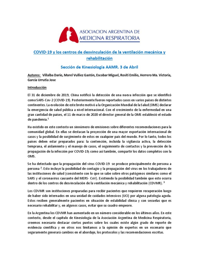 Recomendaciones Kinesiologia Aamr | PDF | Medicina | Medicina CLINICA