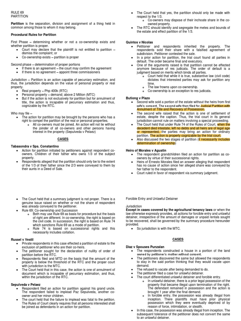Partition Rules and Case Law Overview | PDF | Contempt Of Court | Lease