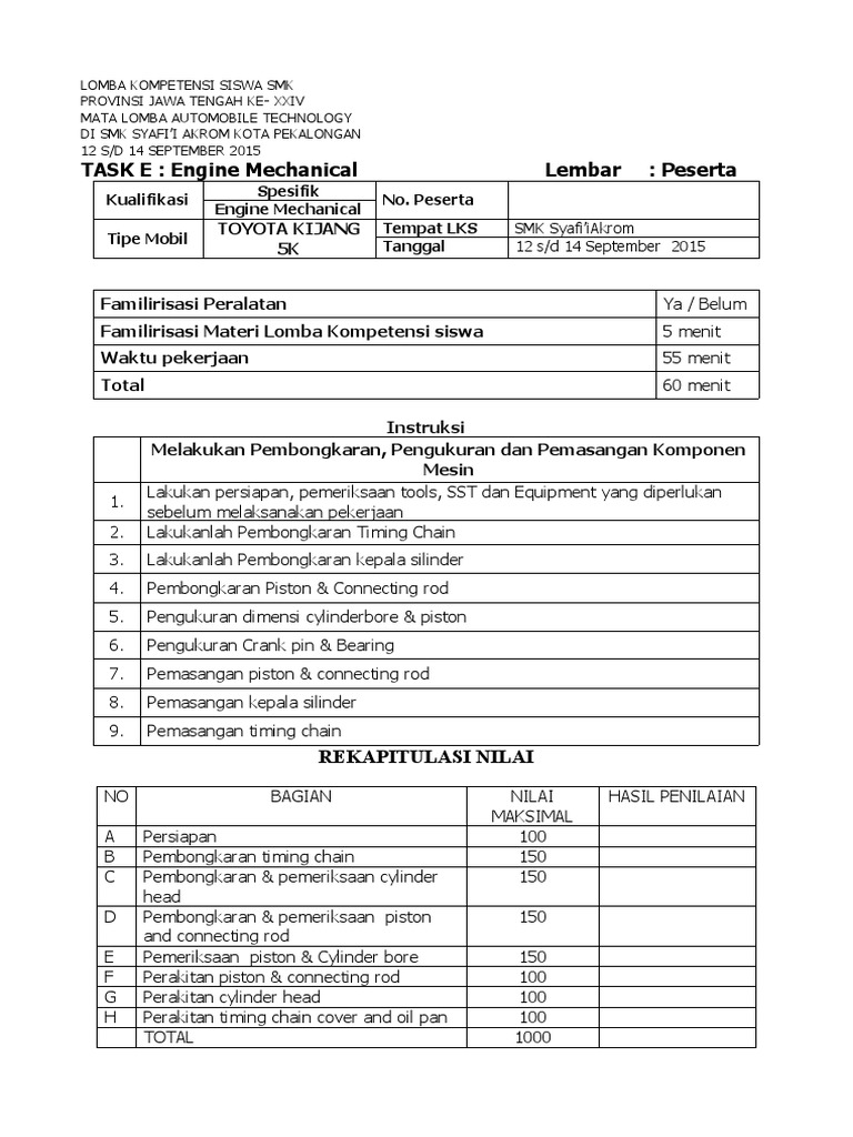 Task E, Engine Mechanical, Report Sheet | PDF