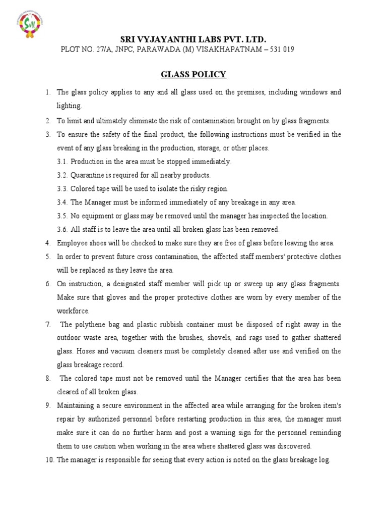 Glass Policy, Metal and Hygiene policy-VMR | PDF | Knife