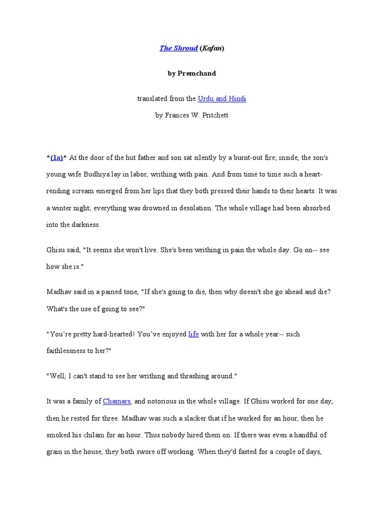 The Shroud (Kafan) and the Death of Budhiya | PDF