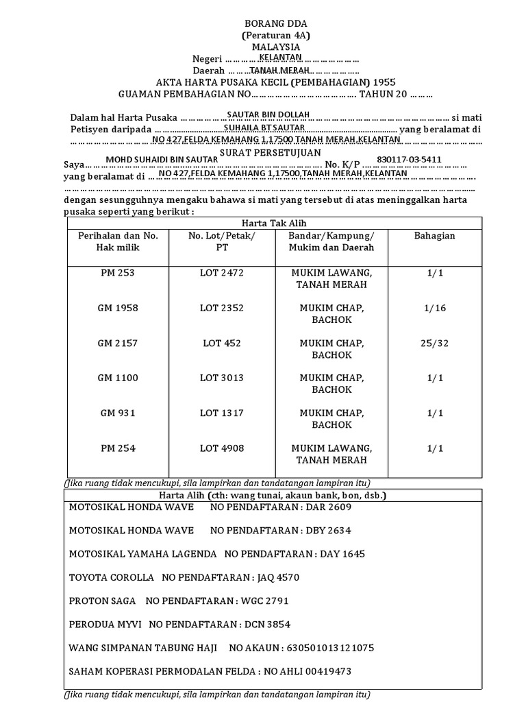 Borang Persetujuan - Bahasa Melayu Borang DDA | PDF