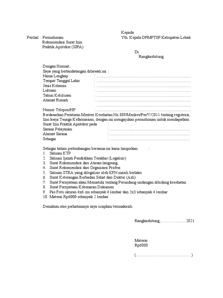 Formulir SIP Apoteker | PDF