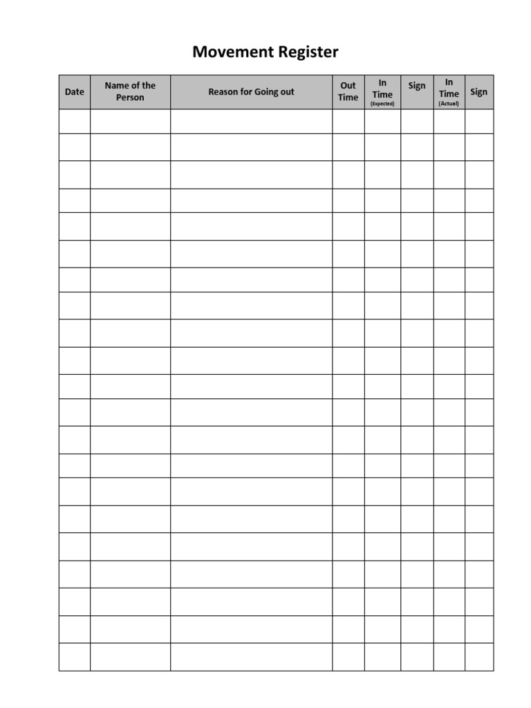 Movement Register Format Template | PDF