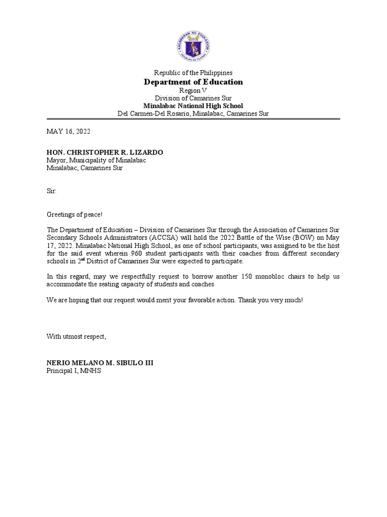 Letter of Request To Mayor | PDF