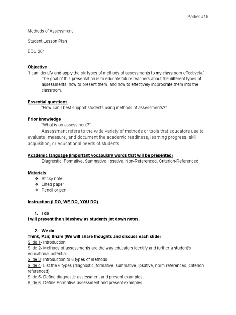 Classroom Assessment Methods Overview | PDF | Educational Assessment ...