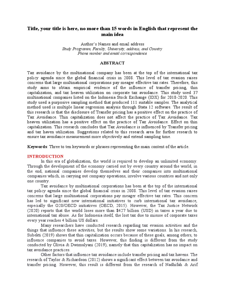 JASF Template English Jan2022 | PDF | Taxes | Tax Avoidance