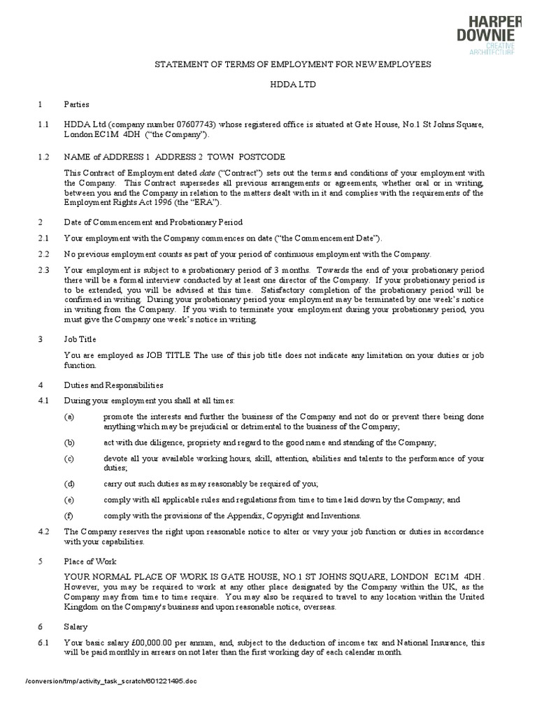 London HD Contract of Employment-3 | PDF | Employment | Intellectual Property