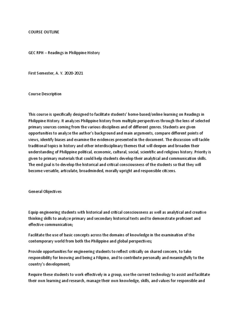 RPH Course Outline | PDF | Primary Sources | Philippines