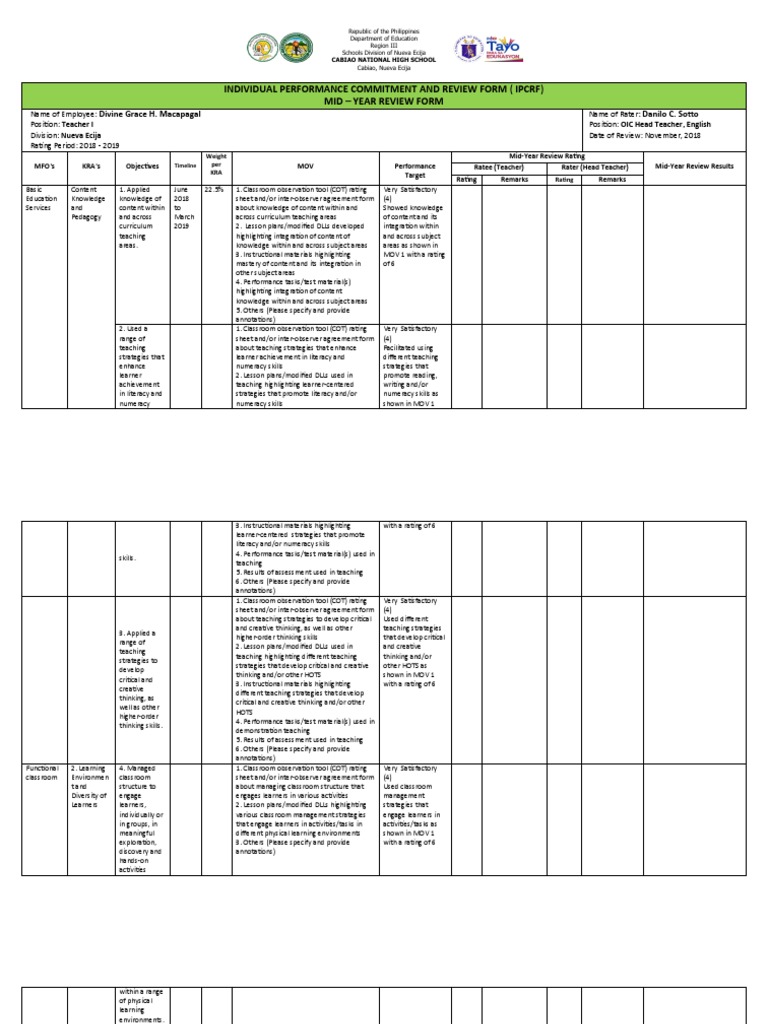 Individual Performance Commitment and Review Form (Ipcrf) Mid - Year ...