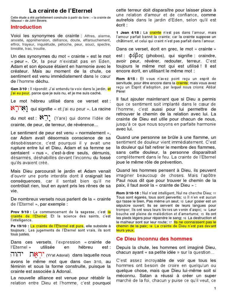 La Crainte de l'Éternel expliquée | PDF | Peur | Dieu
