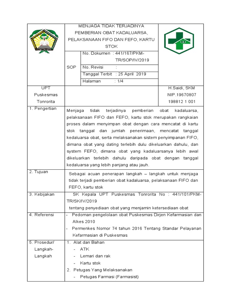 8.2.2.5 SOP Menjaga Tidak Terjadinya Pemberian Obat Kadaluarsa ...