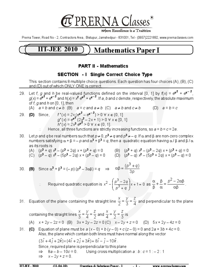 Iit Maths 2010 Paper 1 by Prerna Classes | PDF | Circle | Euclidean ...