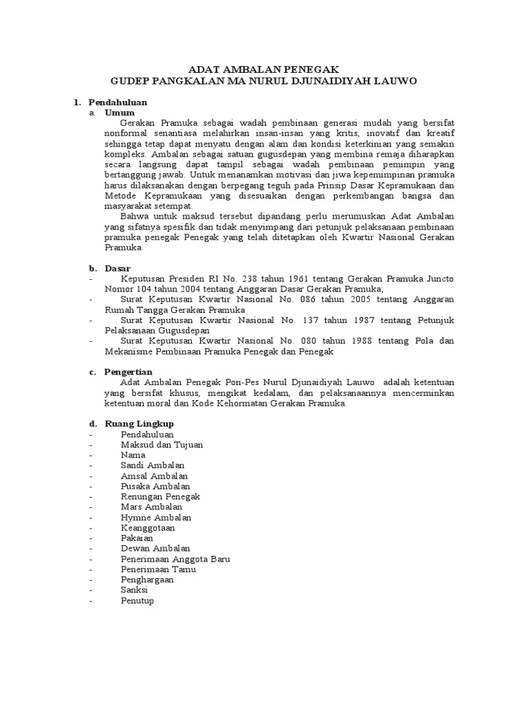 Adat Ambalan Penegak Pramuka Lauwo | PDF